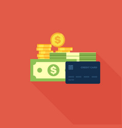 Cartoon money and coins green dollar banknotes Vector Image
