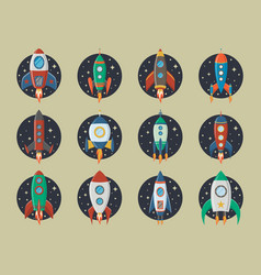Retro space rocket ship icon set in a flat Vector Image