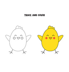 Trace and color cute baby chicken worksheet Vector Image