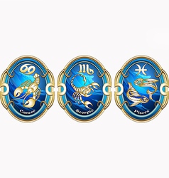 Signs of water zodiac emblem set Royalty Free Vector Image