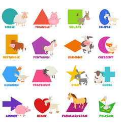 Basic geometric shapes with cute farm animals set Vector Image