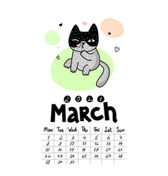 2021 calendar march funny cartoon rabbit Vector Image