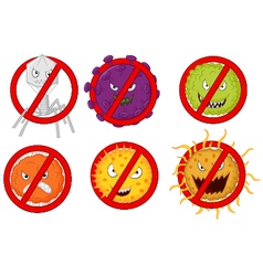 Cartoon stop virus - blue virus in red alert sign Vector Image
