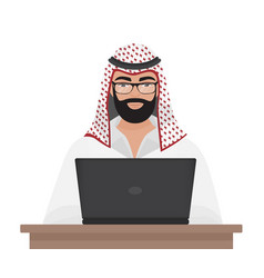 Arab muslim businessman or programmer sitting at Vector Image