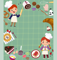 Background of kids preparing food Royalty Free Vector Image