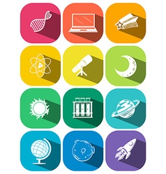 Science and technology symbols on round icons Vector Image