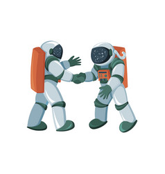 Cartoon alien meeting and handshake in space Vector Image