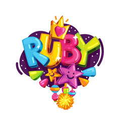 Ruby female name decorative lettering type design Vector Image