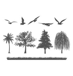 Tree silhouette with bird flying Royalty Free Vector Image