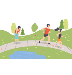 People doing physical activity outdoors men Vector Image