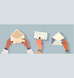 Hands holding envelopes Royalty Free Vector Image