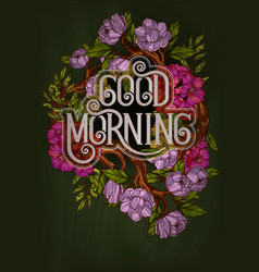 Thank you lettering decorated with flowers poster Vector Image