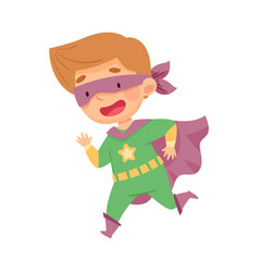 Cute boy wearing cape and mask as superhero Vector Image