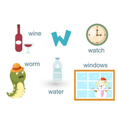 Alphabet isolated letter w-worm-watermelon Vector Image