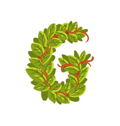 Uppecase letter G consisting of green leaves Vector Image