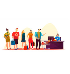 People Waiting In Store Line Long Shop Queue Vector Image