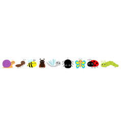 Insect icon set line ladybug dragonfly butterfly Vector Image