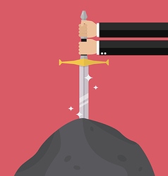 Businessman pulling excalibur sword out from a Vector Image