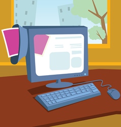 Happy cartoon desktop computer Royalty Free Vector Image