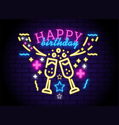 Happy birthday neon sign design template Vector Image