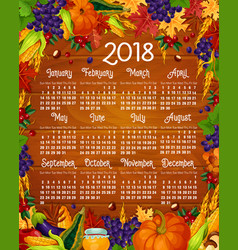 Autumn harvest fall 2018 calendar Royalty Free Vector Image