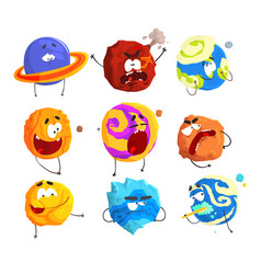 Solar system planets with funny faces out in space