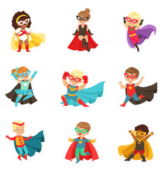 Super kids set boys and girls in superhero Vector Image