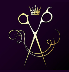 Scissors comb and golden crown symbol Royalty Free Vector