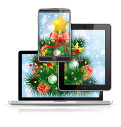 Kids with laptop under a tree Royalty Free Vector Image