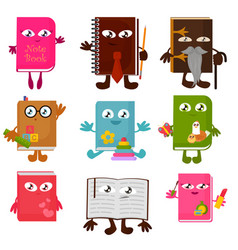 Book flat icon funny textbook characters mascot Vector Image