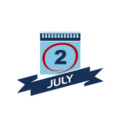 July 2 flat daily calendar icon date and Vector Image
