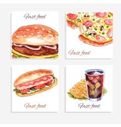 Watercolor fast food lunch menu set Royalty Free Vector