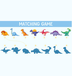 Dinosaur matching shadow game template Royalty Free Vector