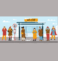 People on bus station characters waiting commuter Vector Image