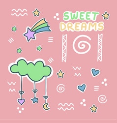 Sweet dreams sticker pack cloud heart stars Vector Image