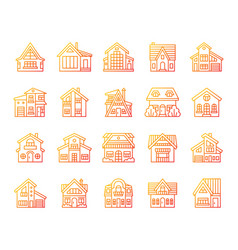 House cottage simple color line icons set Vector Image