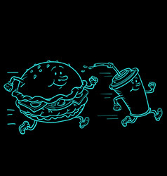 Sad fast food characters fries cola burger Vector Image