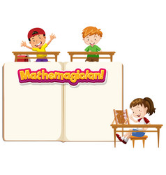 Frame template design with happy kids in classroom