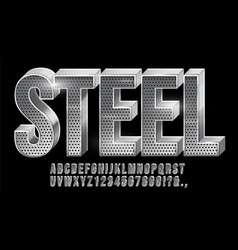 Chrome metal font steel metallic alphabet Vector Image