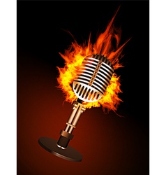 Fire burning microphone on black background Vector Image