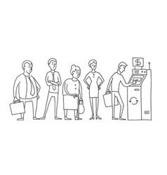 People line queue to atm cartoon Royalty Free Vector Image