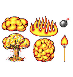 Nuclear explosion pixel art 8 bit fire objects Vector Image