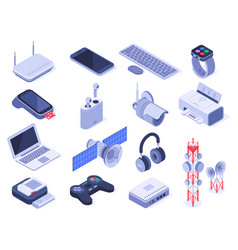 Mobile devices isometric set computer server and Vector Image