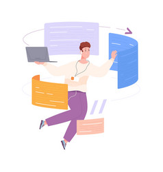 Cartoon programmer writes code workspace concept Vector Image