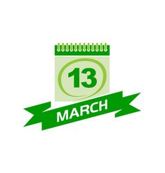 March 13 flat daily calendar icon date Royalty Free Vector