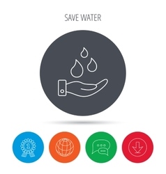 Save water icon Hand with water drops sign Vector Image