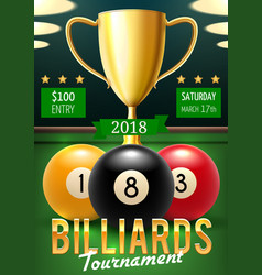 Pool billiards tourney poster Royalty Free Vector Image