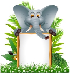 Funny elephant cartoon with blank sign Royalty Free Vector