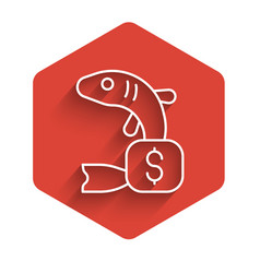 White line price tag for fish icon isolated Vector Image