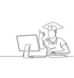 Education concept one line drawing young happy Vector Image